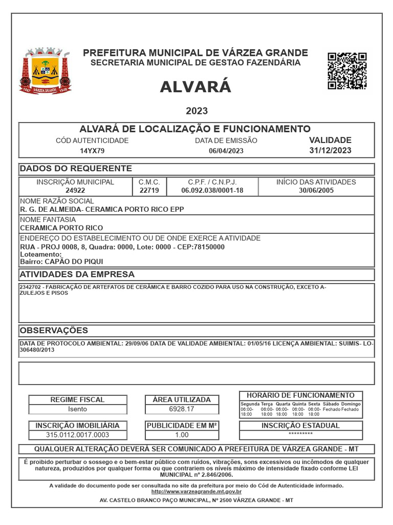 ALVARÁ DE LOCALIZAÇÃO E FUNCIONAMENTO - 2023 | PDF