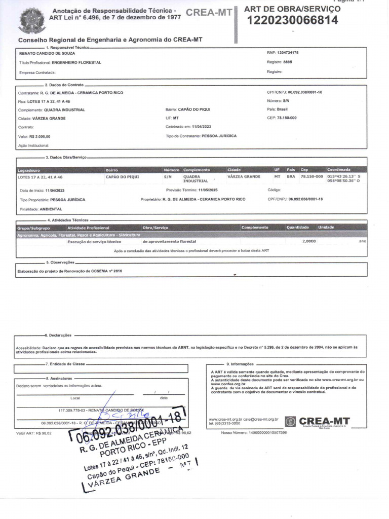 CREA ART DE OBRA E SERVIÇO - 1220230066814 | PDF