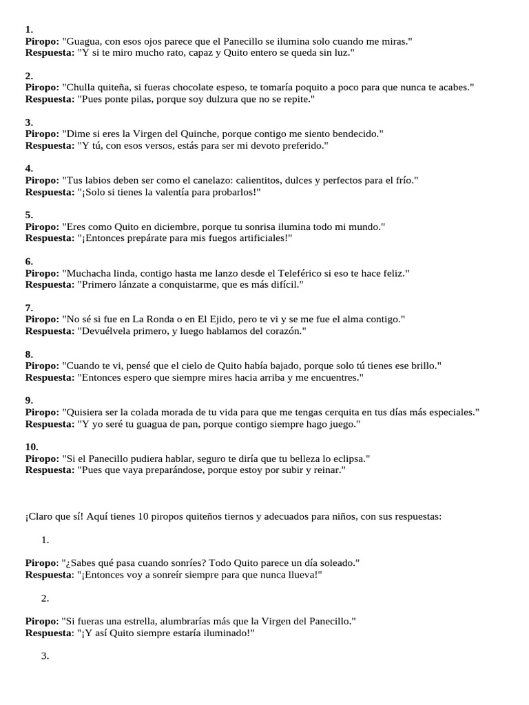Piropos quiteños infantiles y divertidos | PDF