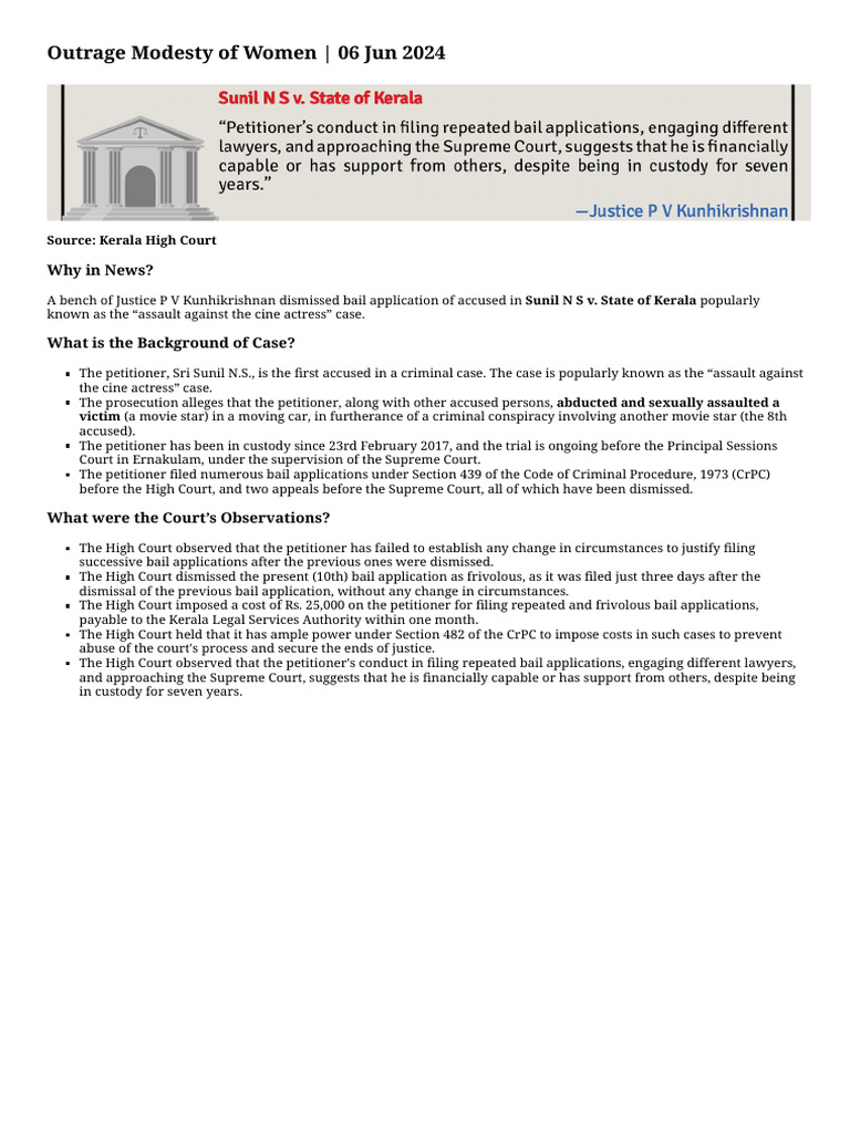 Current Affairs Outrage Modesty of Women Print 2 | PDF | Assault | Bail