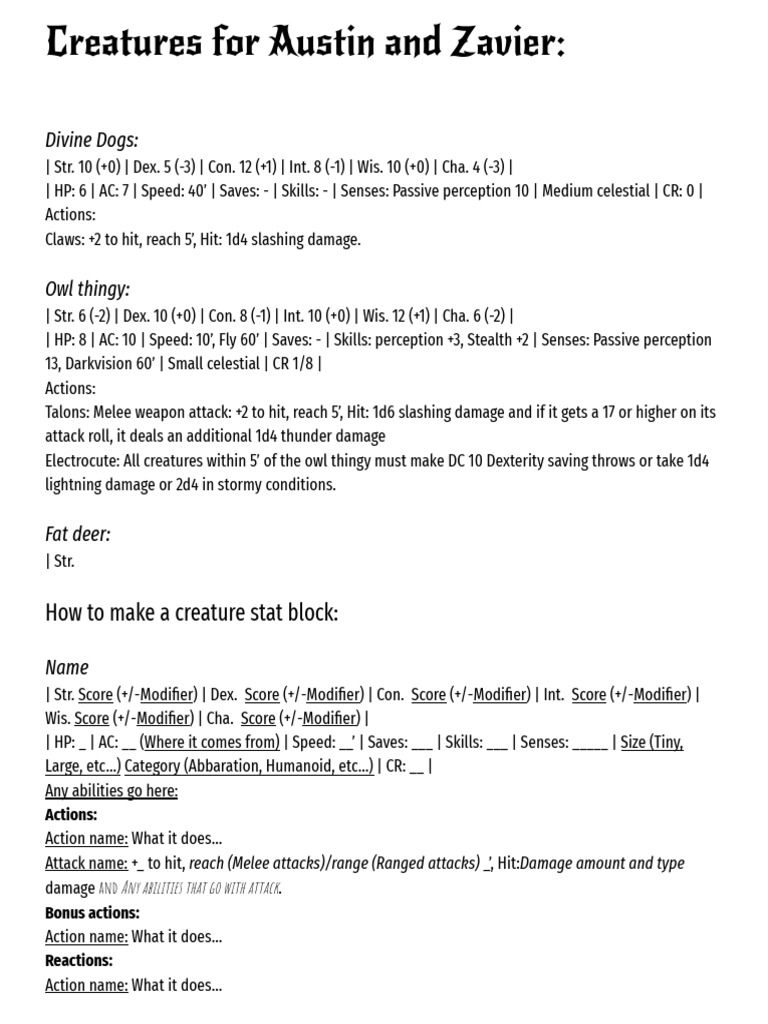 Creature Stat Blocks and Tomes Guide | PDF