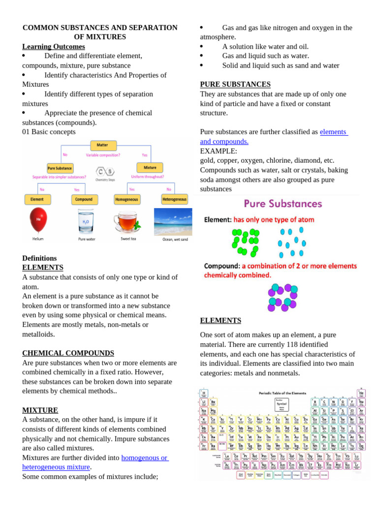 Common Substances and Separation of Mixtures | PDF | Chemical ...