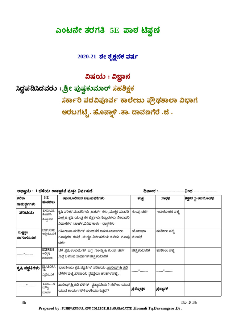 8th STD Science Lesson Plan Kan Version 2020-21 by Pushpakumar | PDF