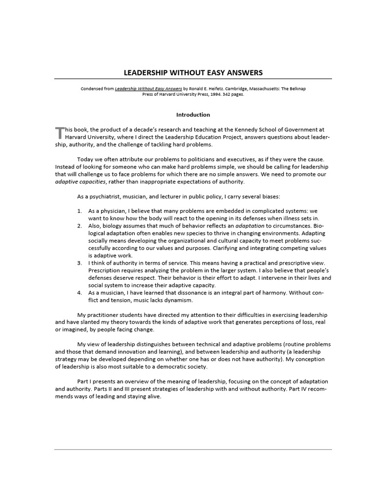 Heifetz on Adaptive Leadership Insights | PDF | Leadership | Birth Control