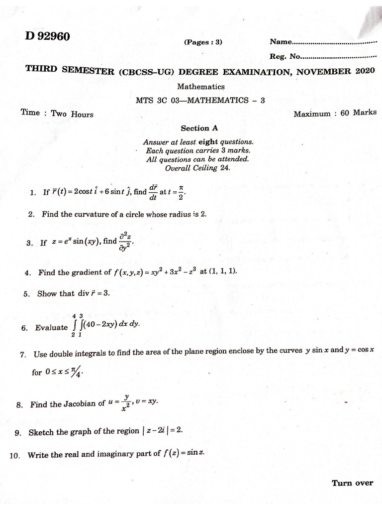 Mathematics 3 2020 | PDF