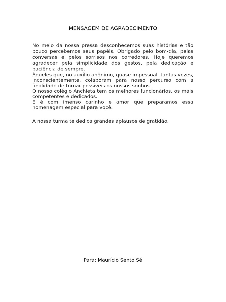 MENSAGEM DE AGRADECIMENTO - COL ANCHIETA (1) | PDF