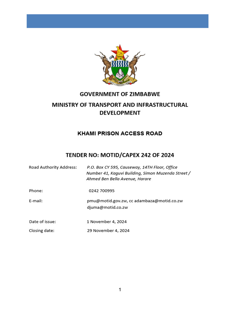 Khami Prison Access Road Tender 2024 | PDF | Road | Banks