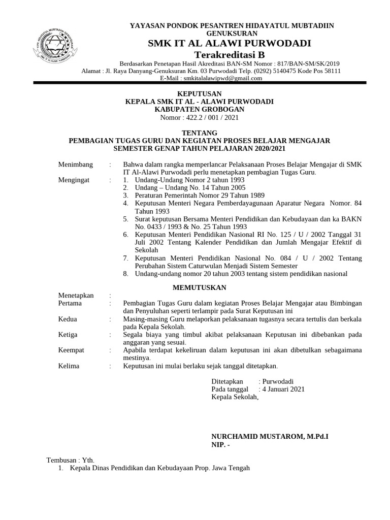 Surat Penugasan Guru Genap | PDF