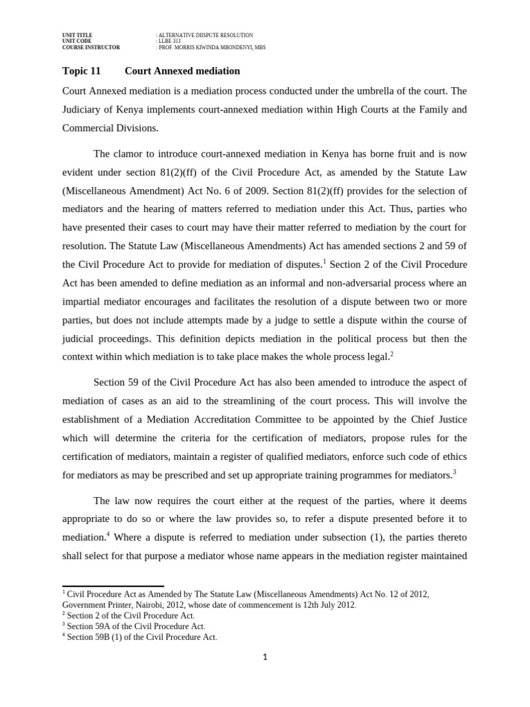 Topic 11 Court Annexed Mediation | PDF | Mediation | Alternative ...