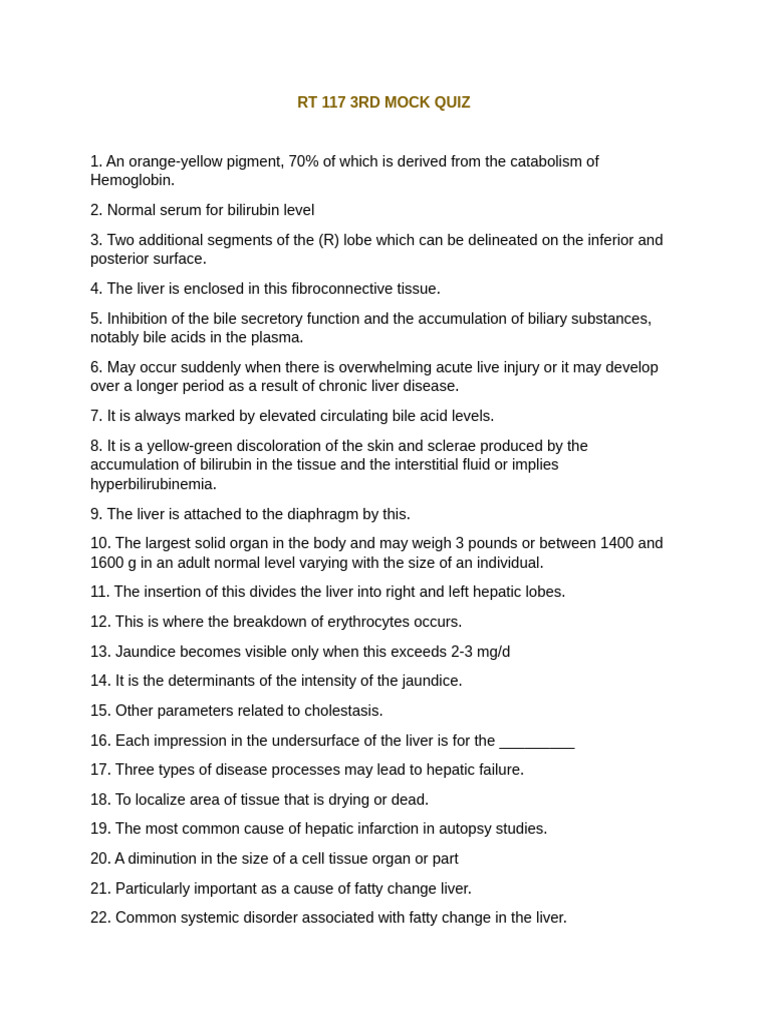 Liver and Gallbladder Pathology Quiz | PDF | Liver | Hepatitis