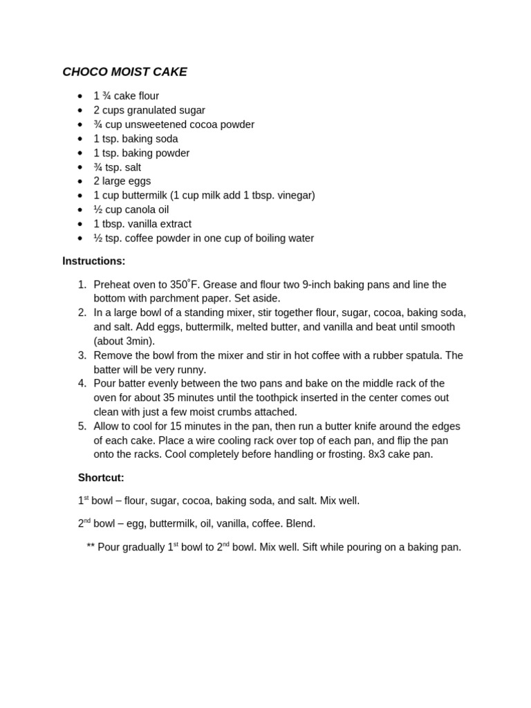 Choco Moist Cake | PDF