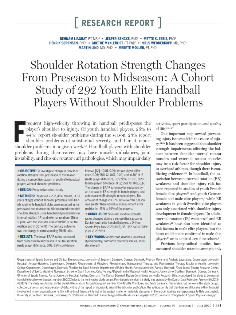 Shoulder Rotation Strength Changes From Preseason To Midseason A Cohort ...