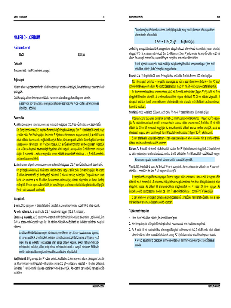 Natrii chloridum (2. gyakorlatra) | PDF