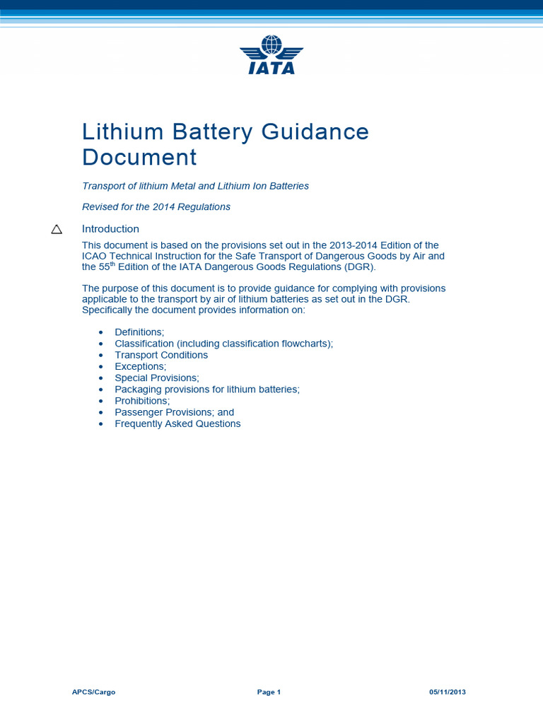 IATA Lithium Battery Guidance(IATA 锂电池运输指南)（2014年） | PDF | Dangerous ...