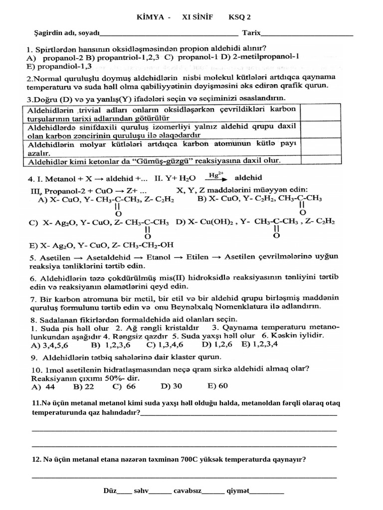 Ki̇mya - 11 KSQ 2 | PDF
