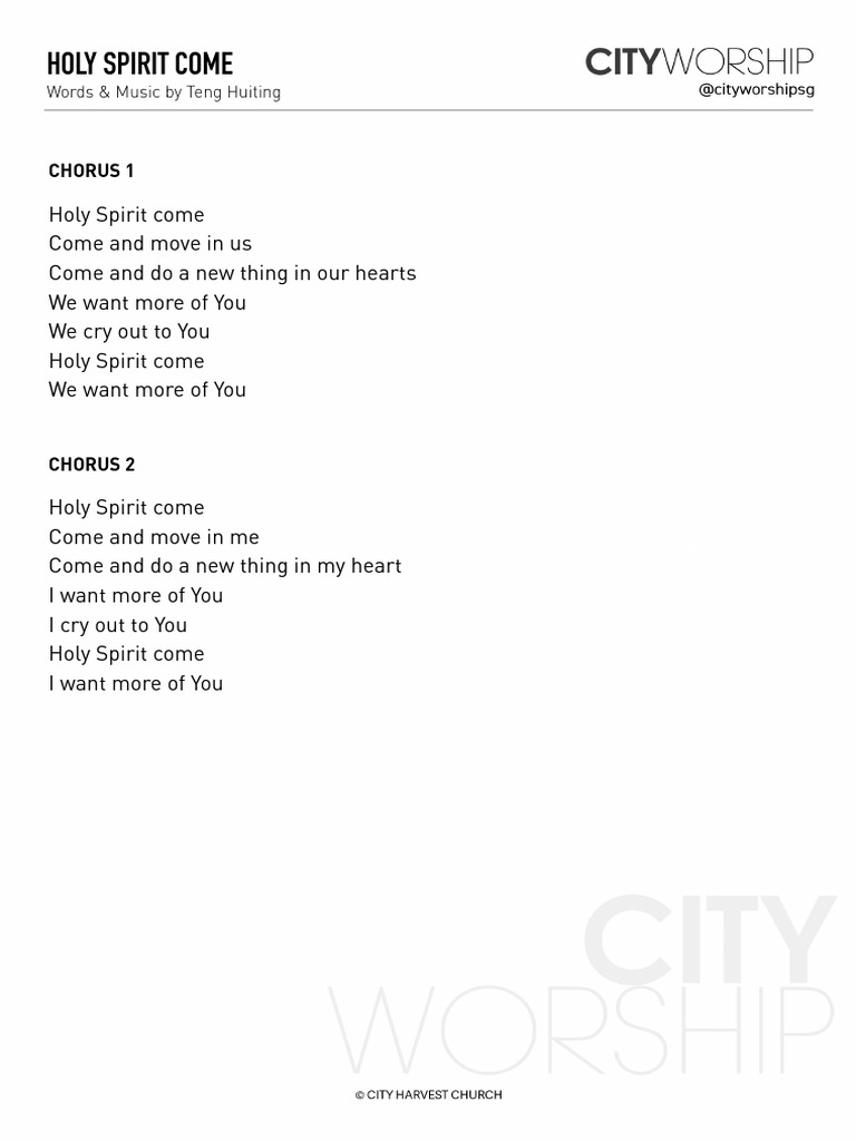 Holy Spirit Come (Lyrics) | PDF