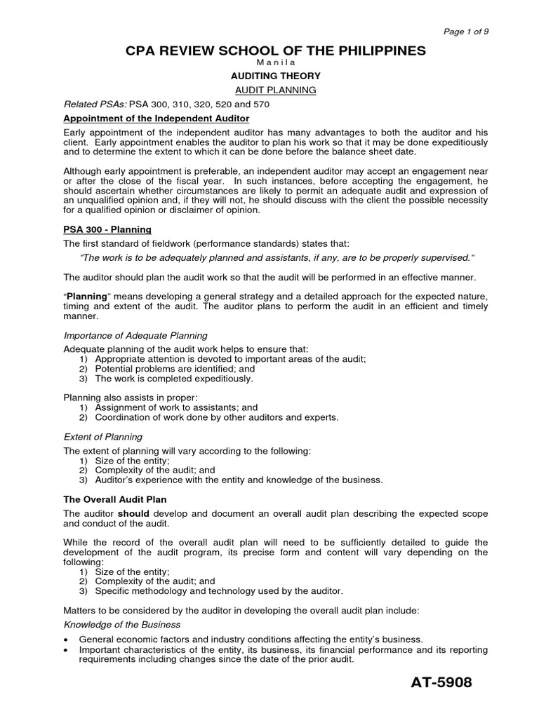 At Quizzer Cpar Audit Planning - Compress | PDF | Going Concern | Financial Audit