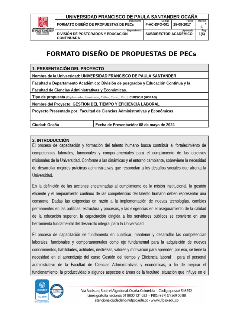F-AC-DPO-001 - FORMATO DISEÑO DE PROPUESTAS DE PECS - Rev C | PDF | Gestión de recursos humanos