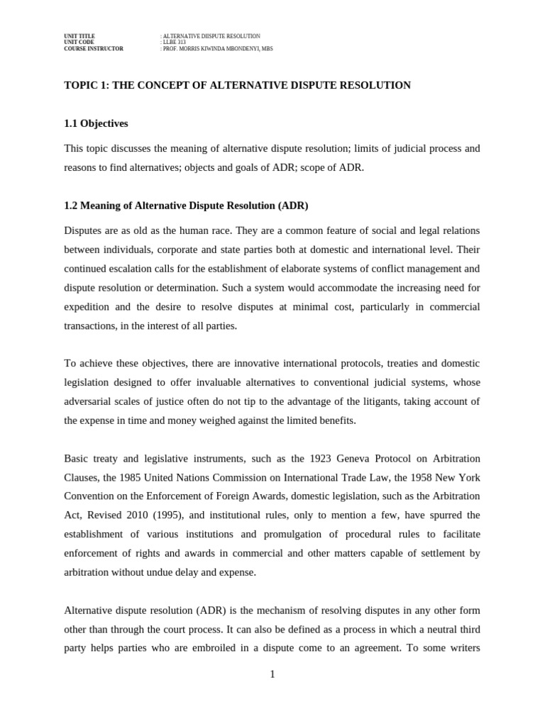 Topic 1 The Concept of Alternative Dispute Resolution | PDF ...