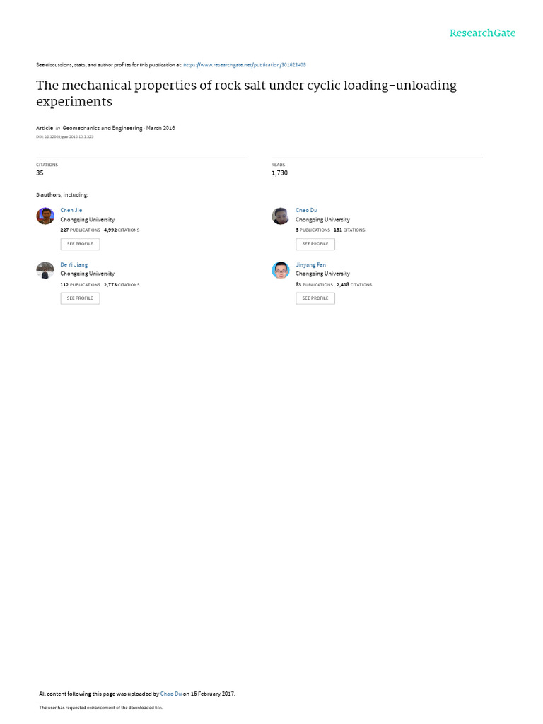 The Mechanical Properties of Rock Salt Under Cyclic Loading-Unloading ...