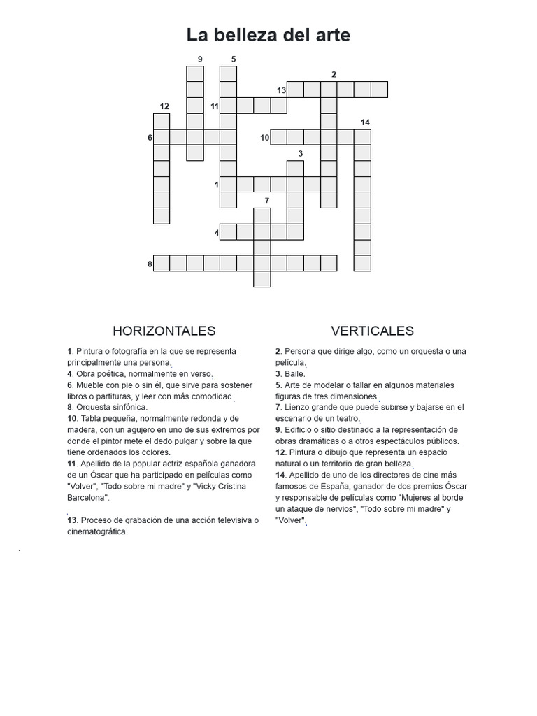 Crucigrama - La Belleza Del Arte | PDF