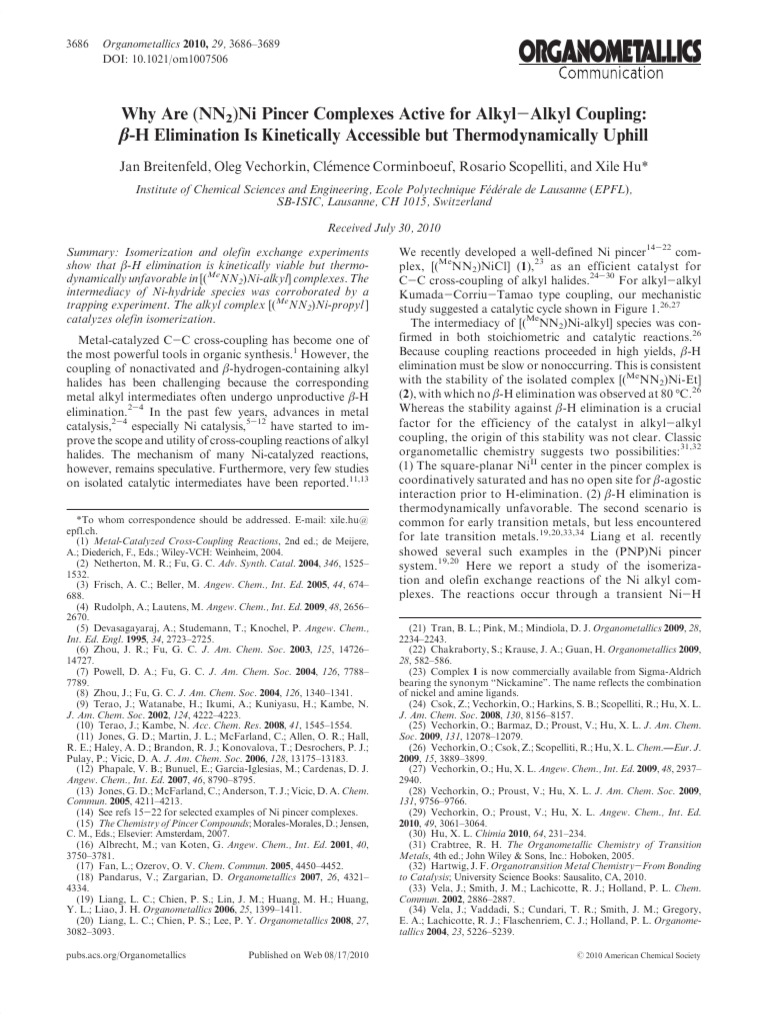 Why Are (NN2)Ni Pincer Complexes Active for Alkyl-Alkyl Coupling | PDF | Catalysis | Alkene