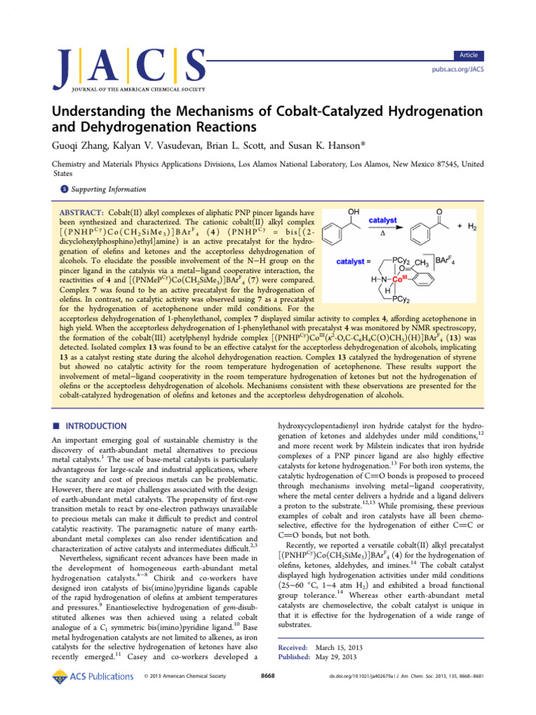 Understanding the Mechanisms of Cobalt-Catalyzed Hydrogenation | PDF | Hydrogenation | Catalysis