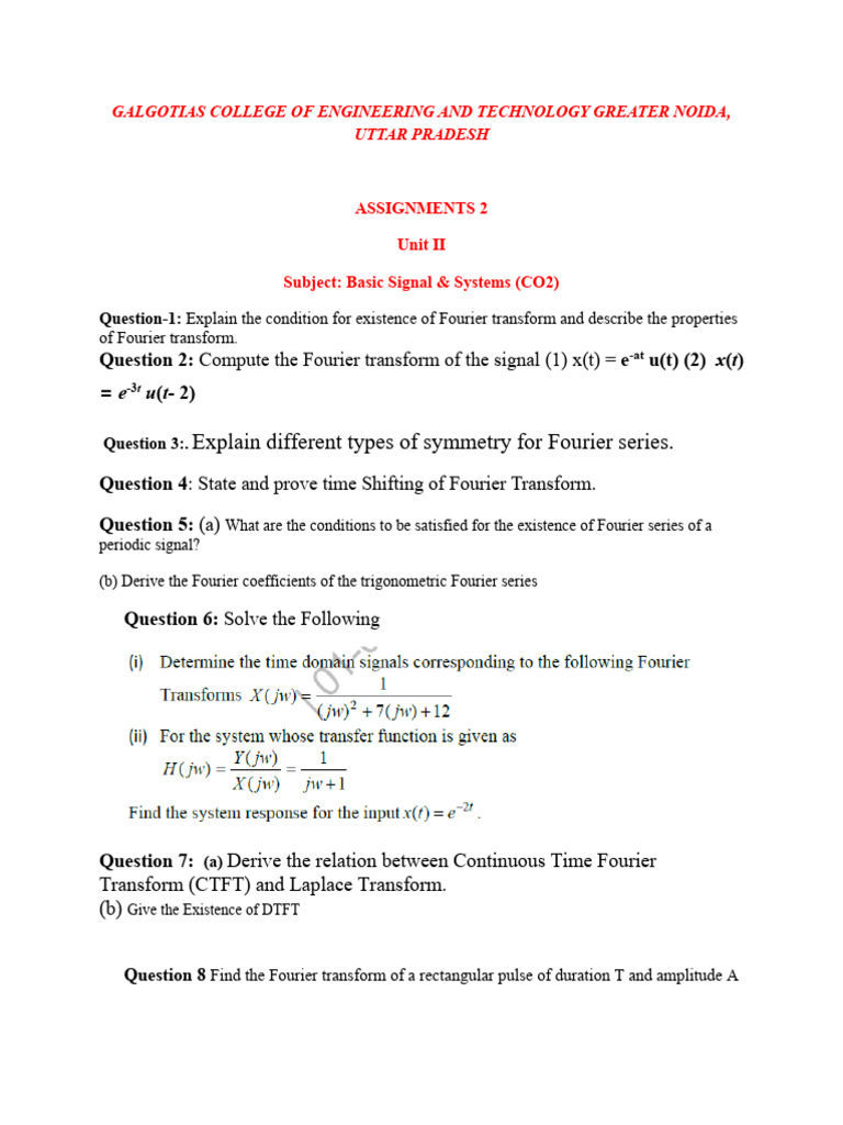BEE 303 BSS Assignments 2 Unit II | PDF