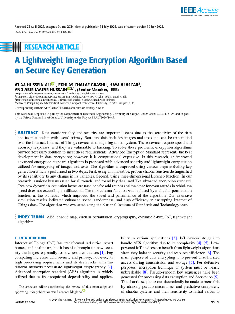 A Lightweight Image Encryption Algorithm Based On Secure Key Generation