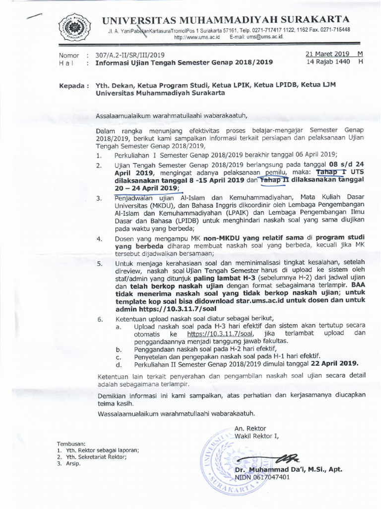 Surat Informasi Perubahan Pelaksanaan UTS Genap | PDF