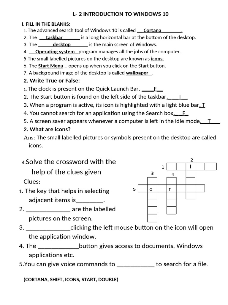 Class 3. Intro To Windows 10 Answers | PDF