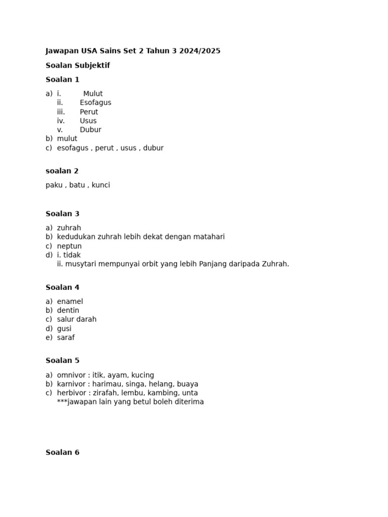 Usa Skema SN SK THN 3 Set 2 2024 2025 by Cikgu Gorgeous | PDF
