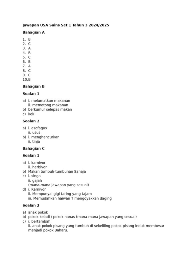 Usa Skema SN SK THN 3 Set 1 2024 2025 by Cikgu Gorgeous | PDF