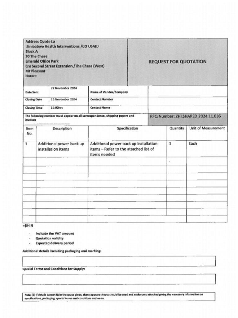 RFQ With List of Materials | PDF