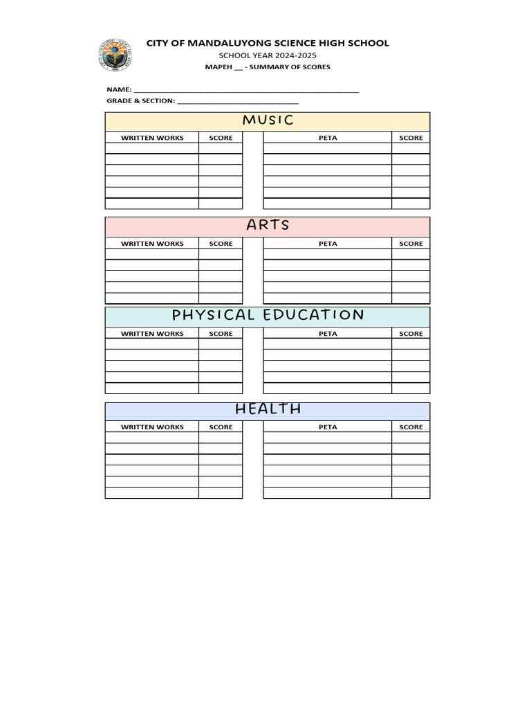 MAPEH_PORTFOLIO-CHECKLIST-2024-2025 (1) | PDF