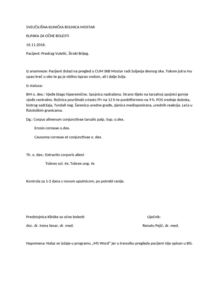 erozija i strano tijelo | PDF