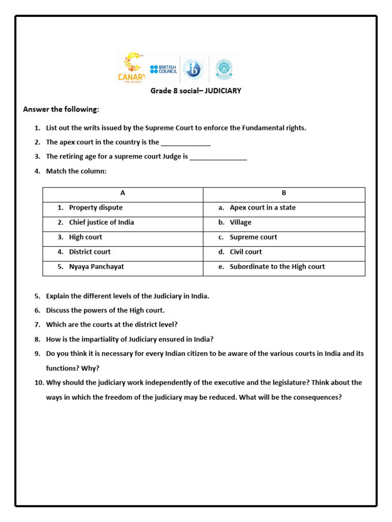 Canary - Worksheet - The Judiciary | PDF