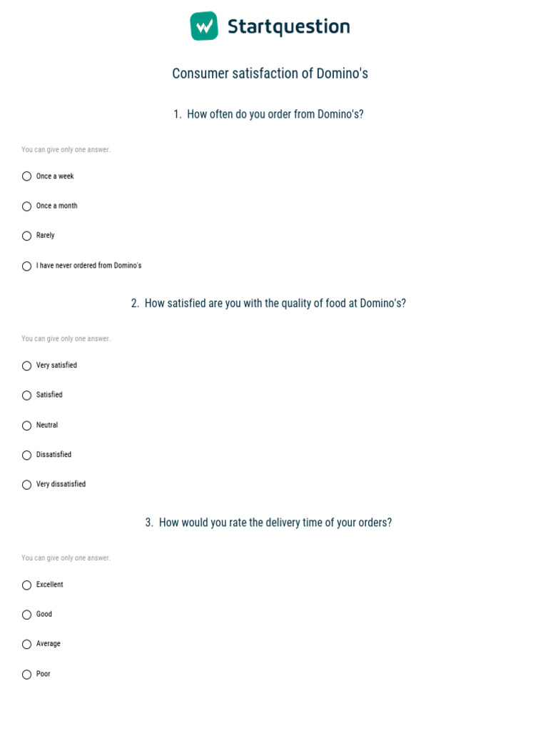 Questionnaire Consumer Satisfaction of Dominos 1395112 1733146070 | PDF ...
