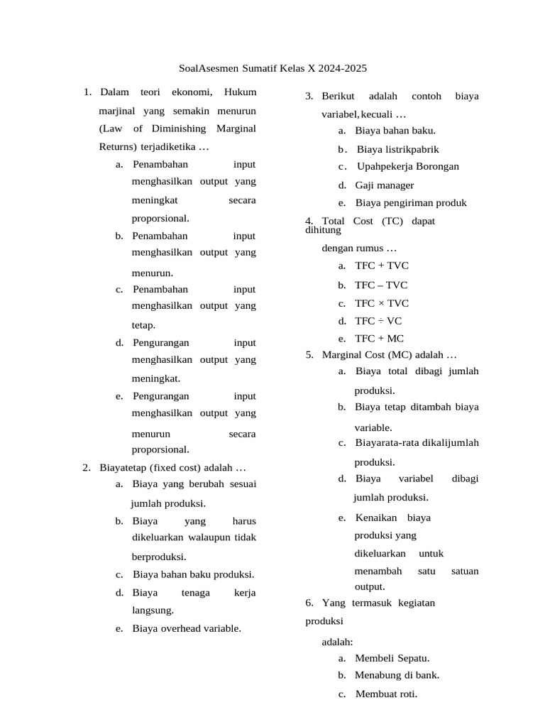 Soal Asesmen Sumatif Kelas X 2024-2025 | PDF