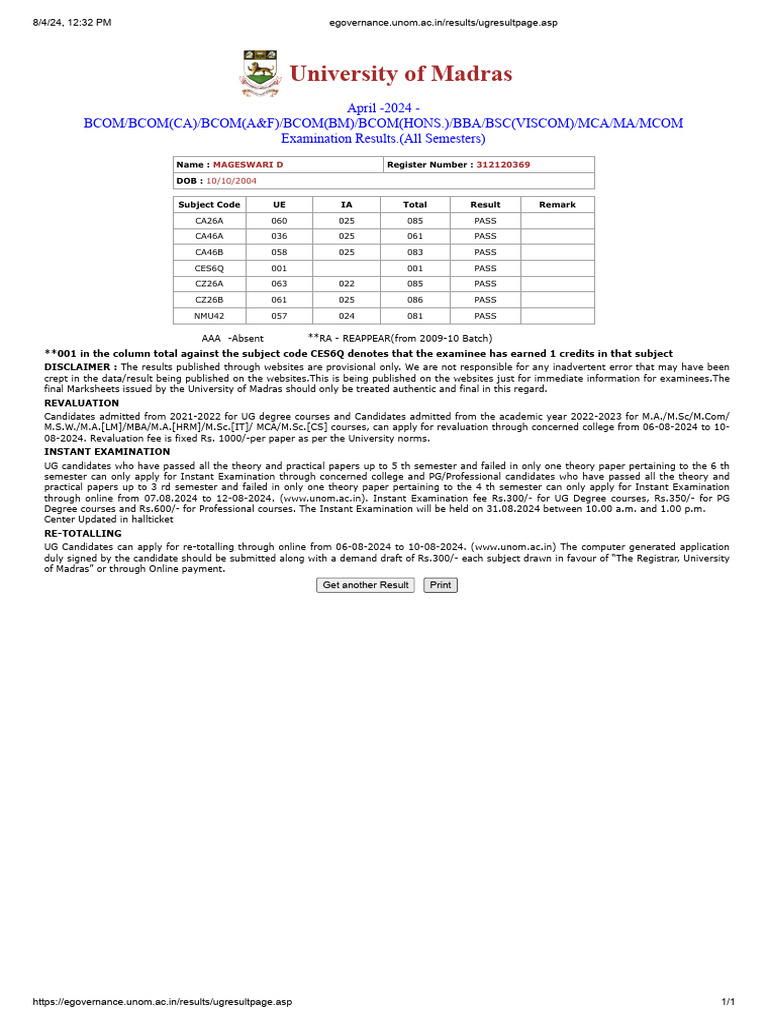 Final Sem Result | PDF | Academia | Titles
