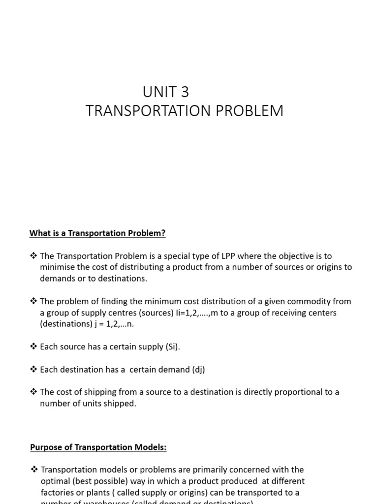 UNIT 3 Transportation Problem | PDF | Mathematical Optimization ... UNIT 3 Transportation Problem | PDF | Mathematical Optimization ...