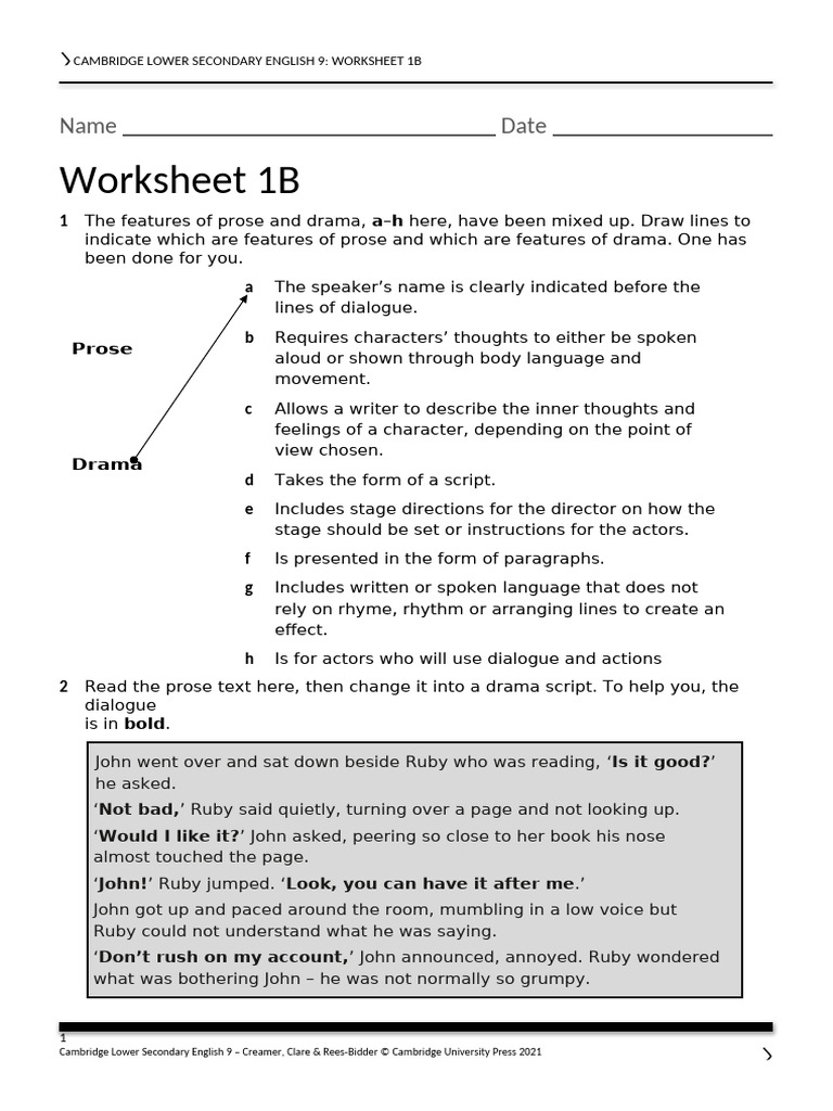 LS English 9 Worksheet 1B | PDF
