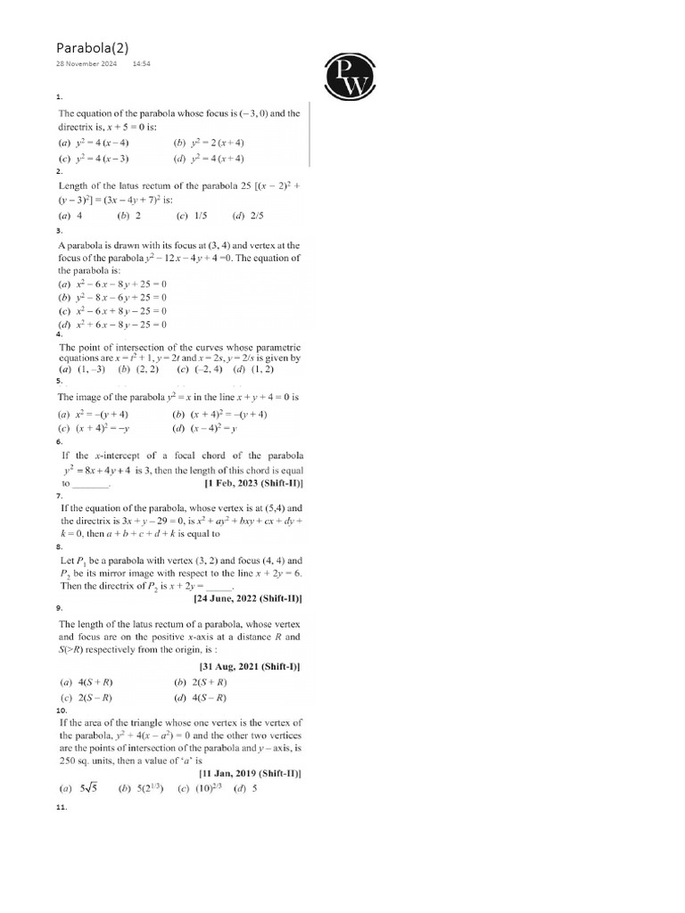 Parabola | PDF