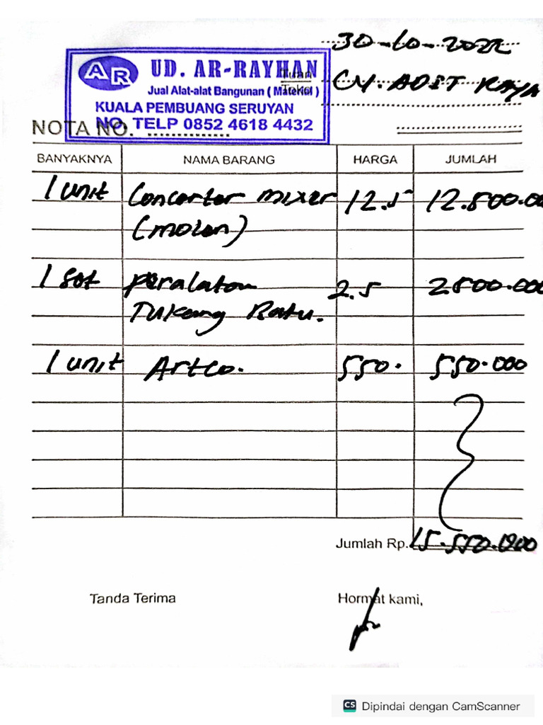 Nota Adit Raya molen, tukang arco | PDF