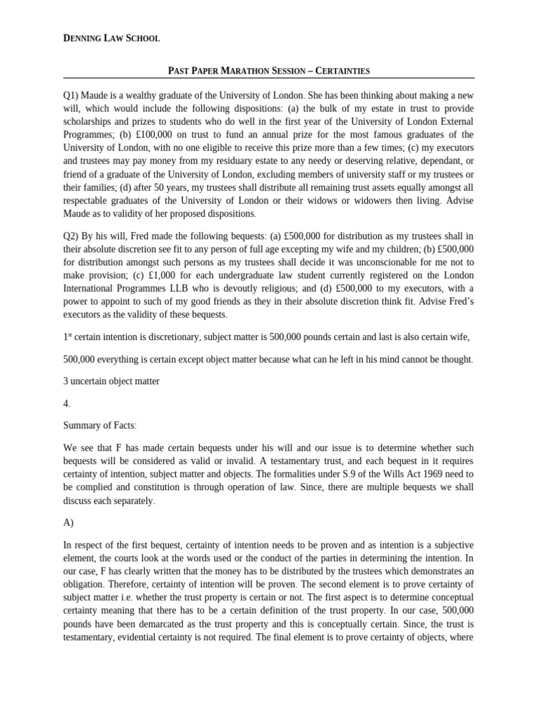 Past Paper Marathon Session - Certainties | PDF | Inheritance | Civil ...