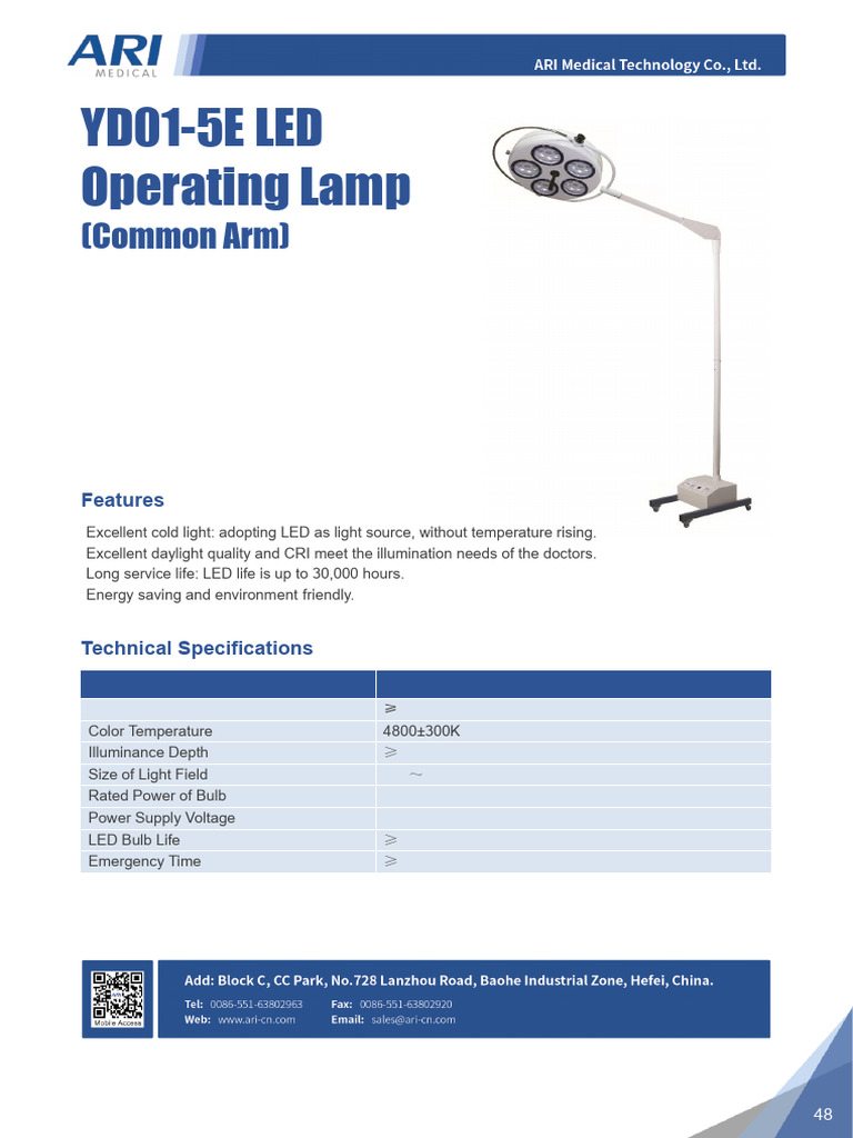YD01-5E LED Operating Lamp (Common Arm) | PDF