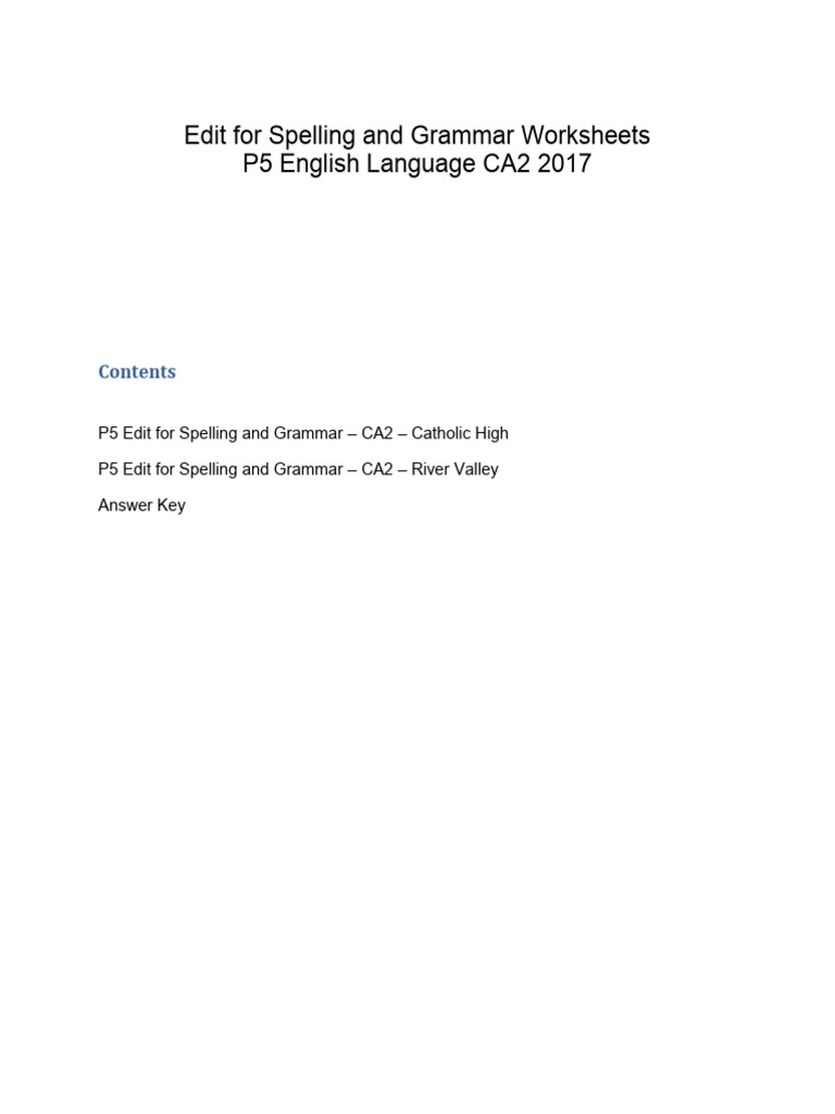 P5 English Spelling & Grammar Worksheets | PDF