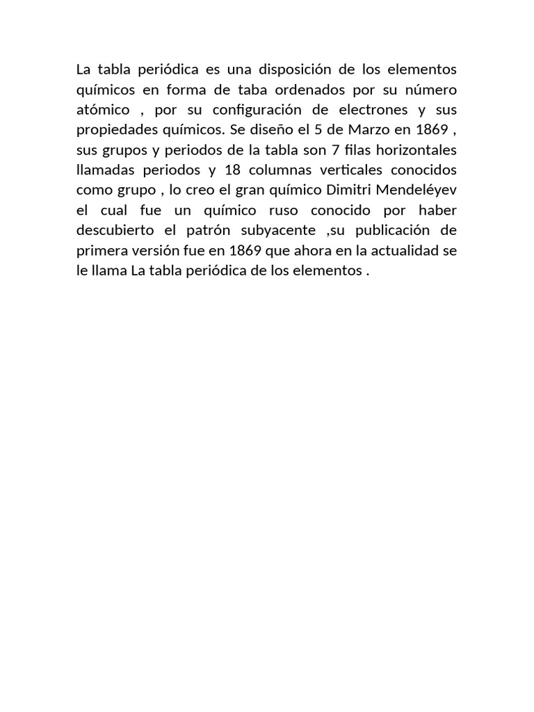 La Tabla Periódica Es Una Disposición de Los Elementos Químicos en ...