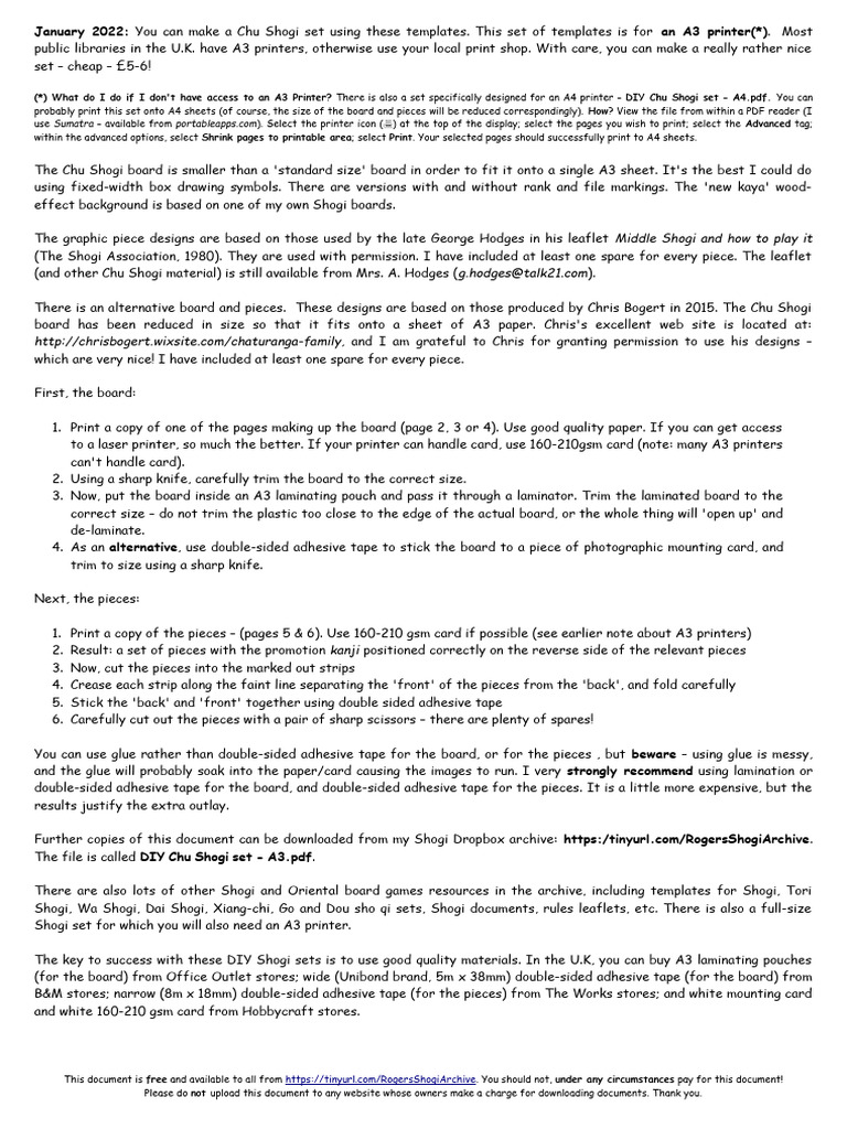 DIY Chu Shogi Set - A3 | PDF | Printer (Computing) | Traditional Games