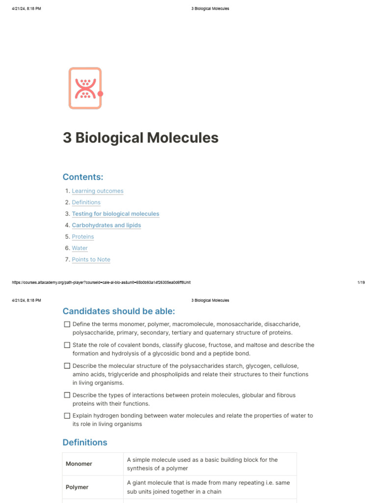 Revision_Guide_-_Biological_Molecules | PDF | Collagen | Biomolecules